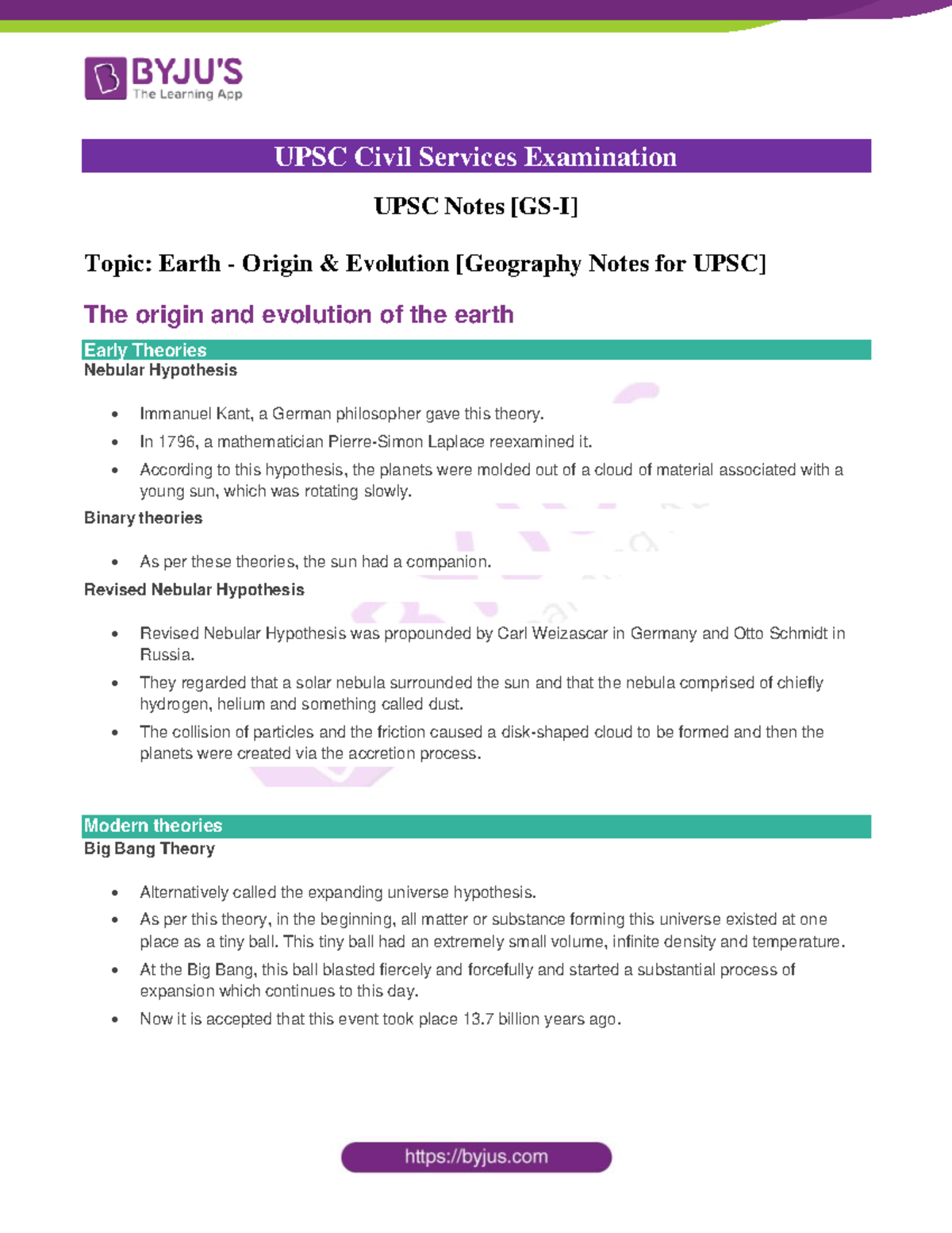 Earth Origin Evolution Geography Notes for UPSC - UPSC Civil Services ...