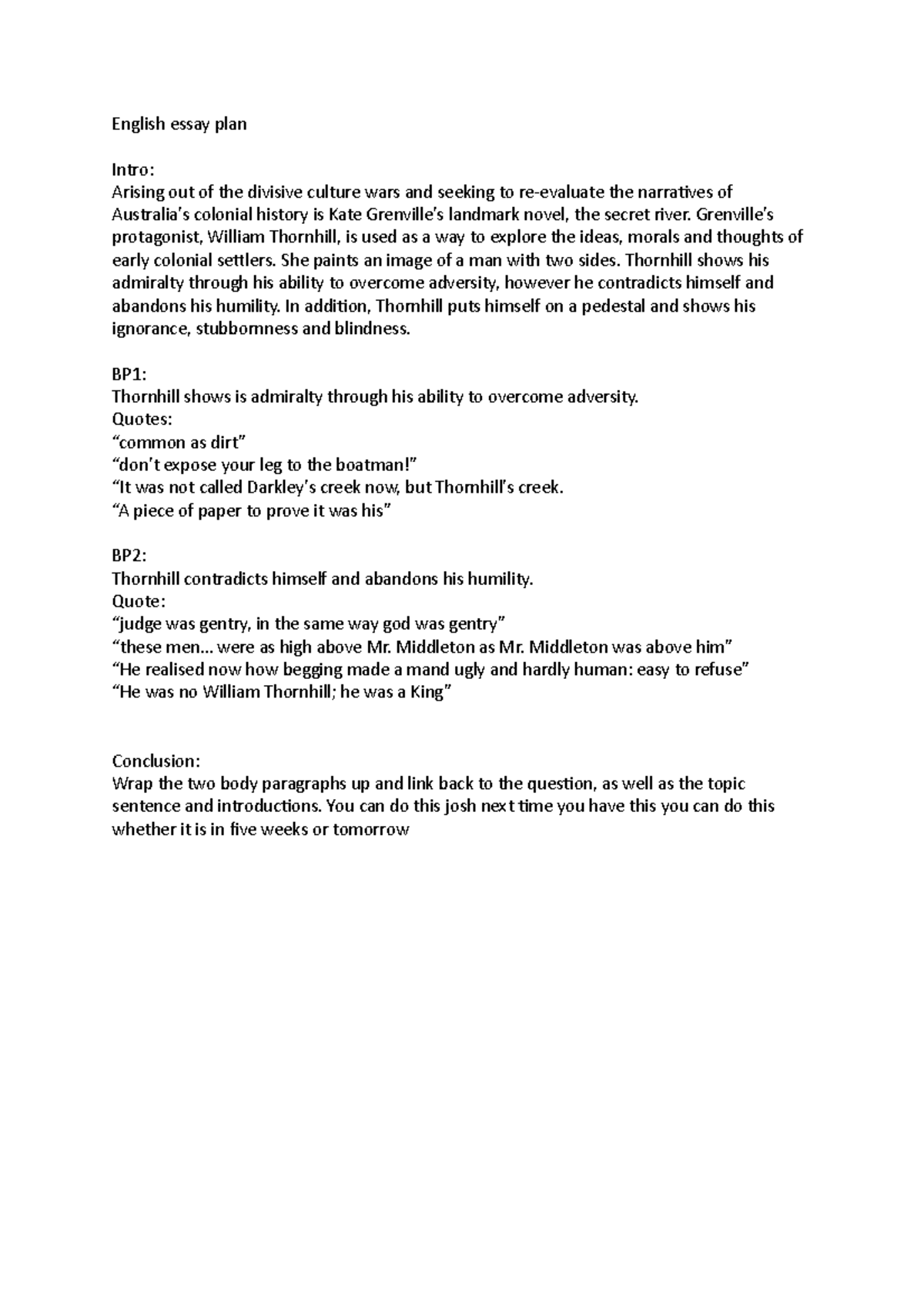 English essay plan - Grade: A - English essay plan Intro: Arising out ...