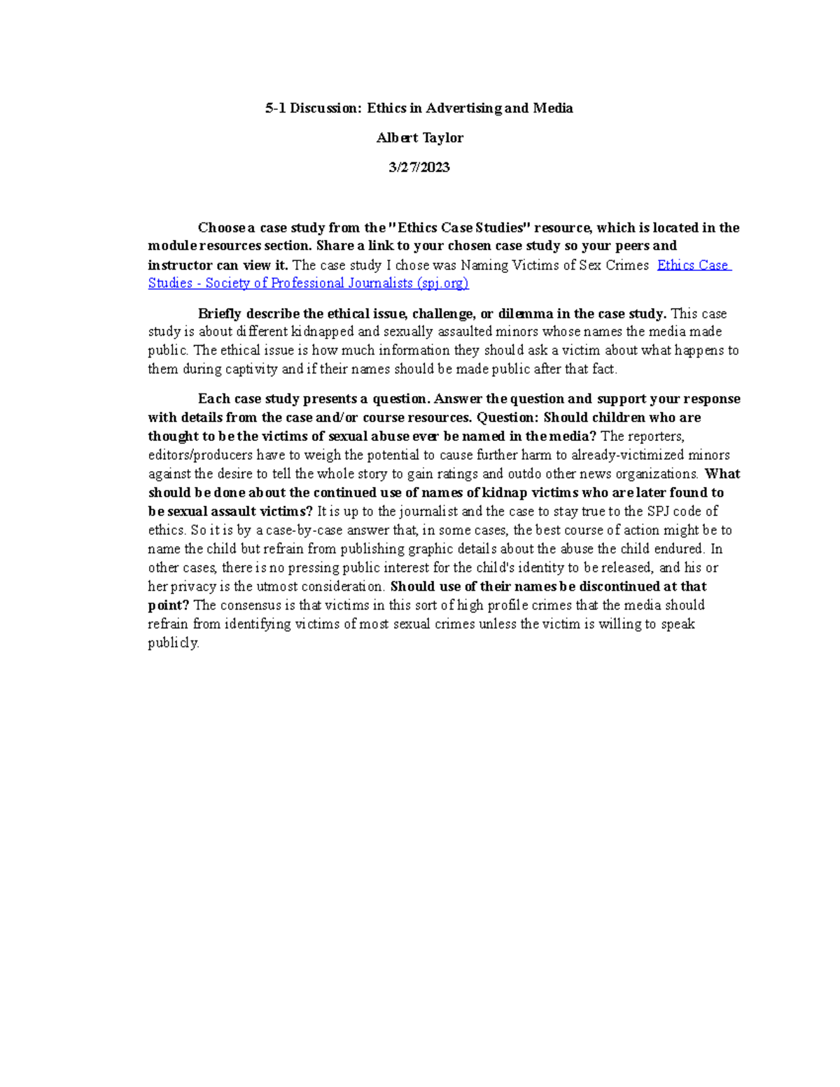 5-1 Discussion Ethics in Advertising and Media V1 - 5-1 Discussion ...