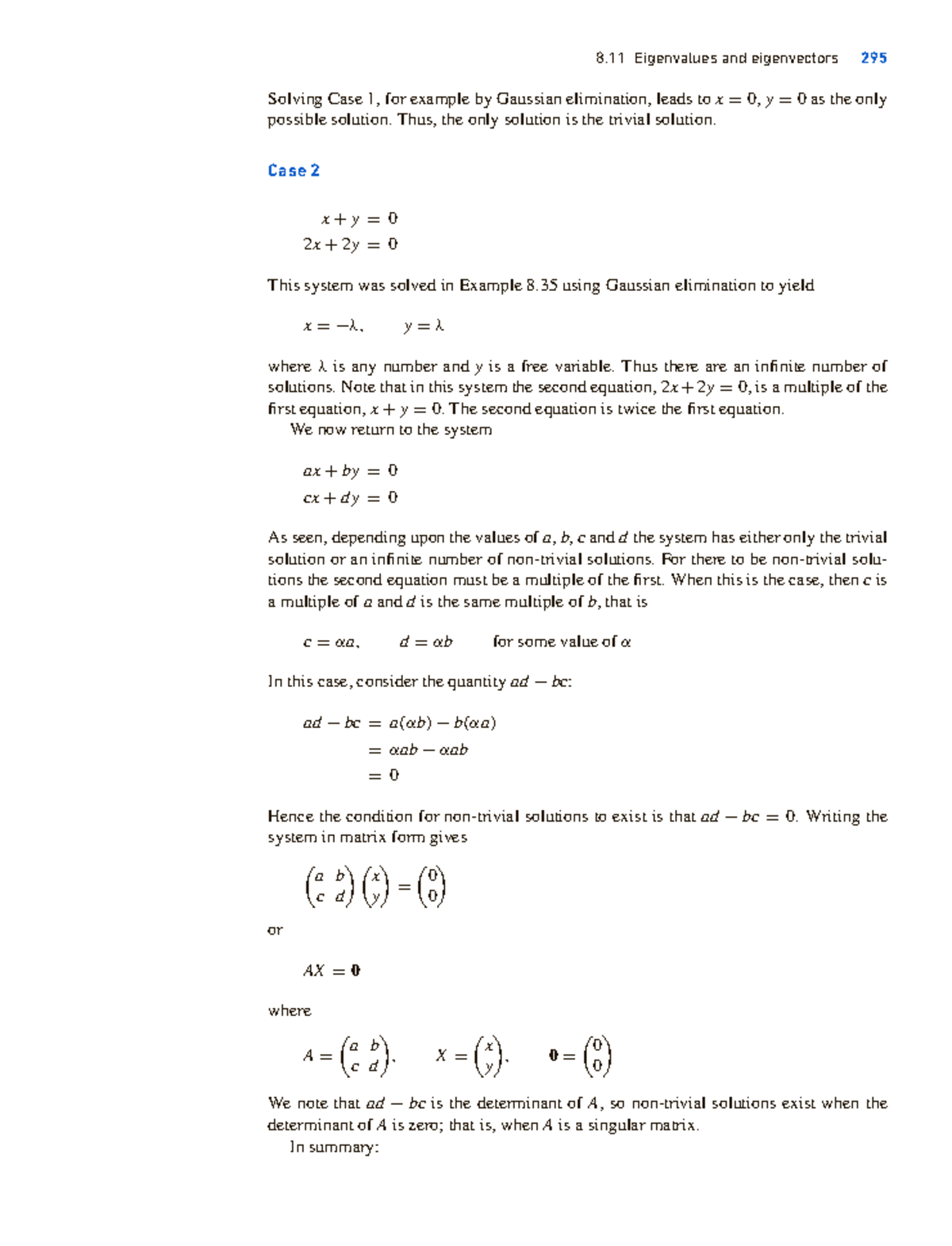 Engineering Mathematics 5th 22 8 Eigenvalues And Eigenvectors 295 Solving Case 1 For Example