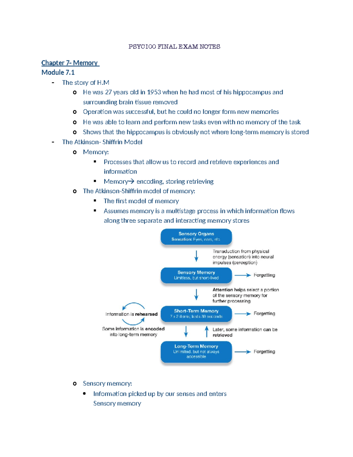 Psyc100 final exam notes-1 - PSYC*1000 FINAL EXAM NOTES Chapter 7 ...