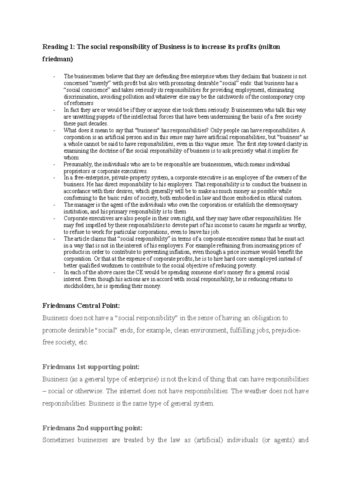 Readings - ADMS1010 Eytan Lasry - Reading 1: The social responsibility ...