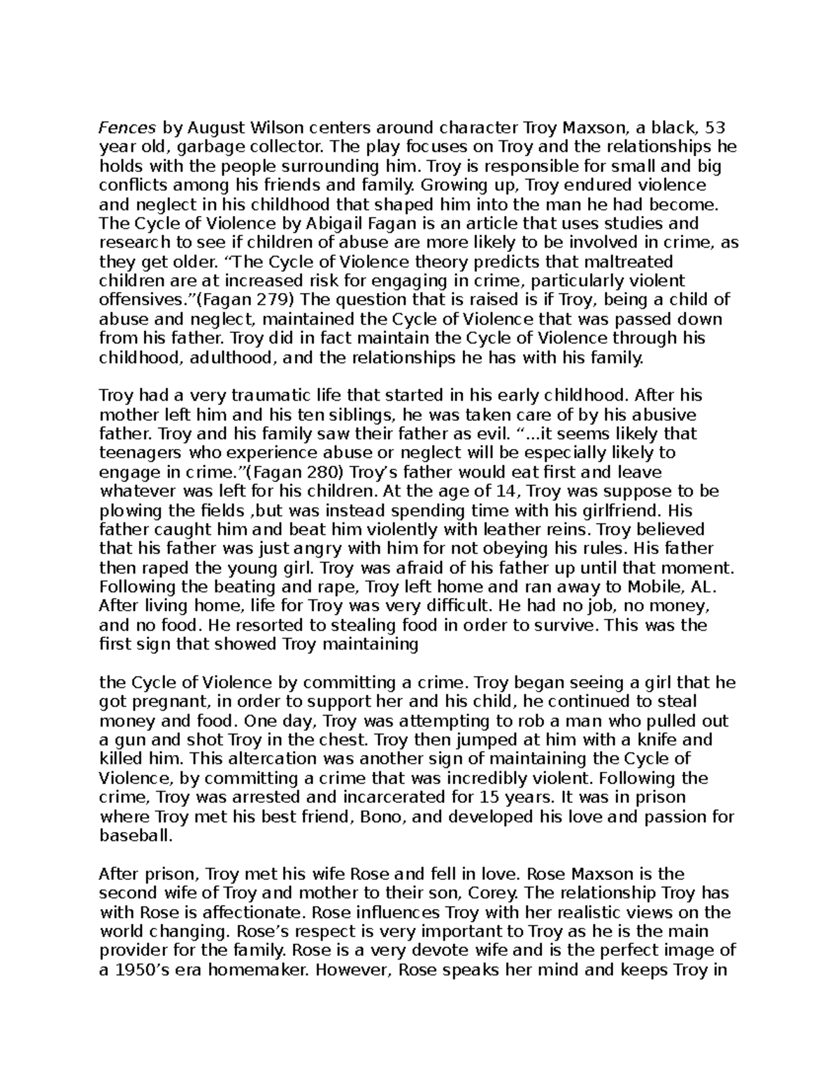 Fences by August Wilson centers around character Troy Maxson - The play ...