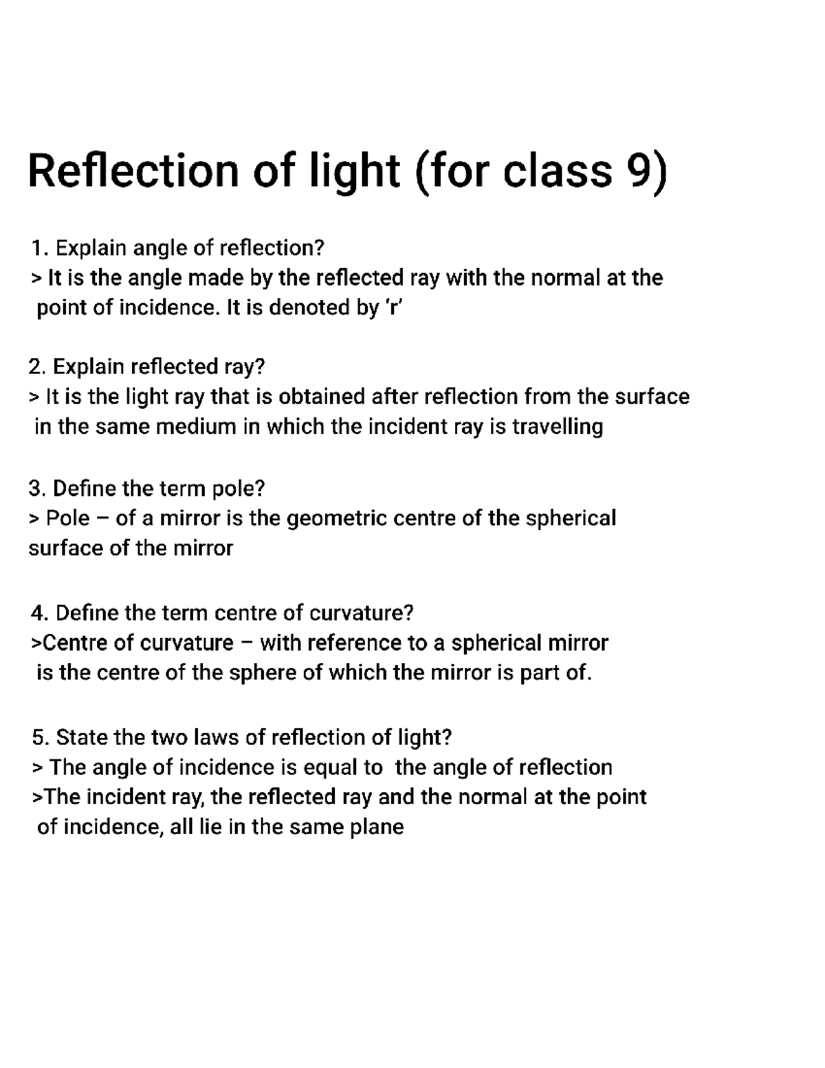 Reflection of light for class 9 - electrical - Studocu