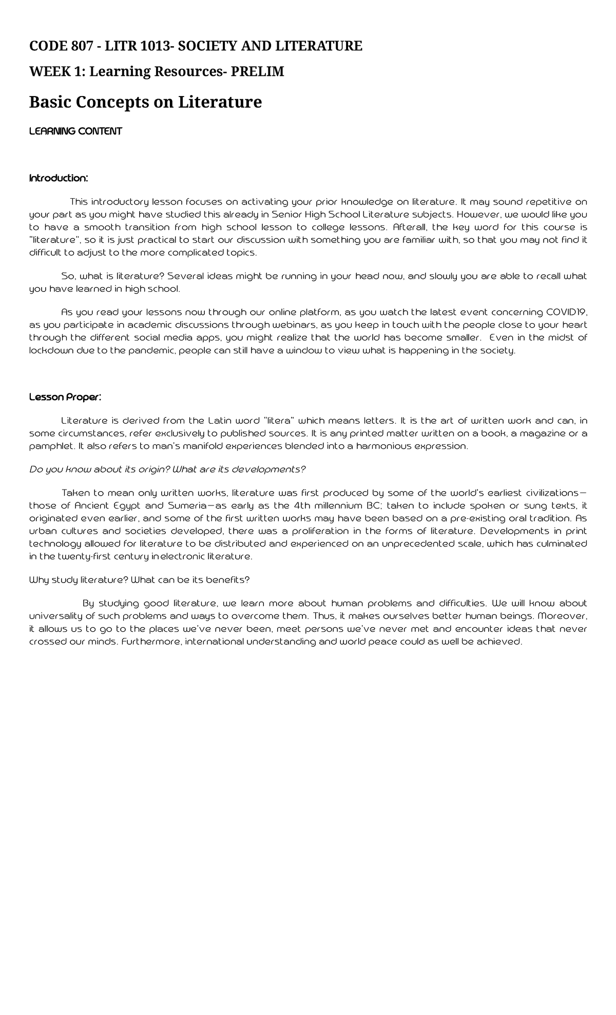 LIT 1 - lectures to help accountancy student in their lessons this sem ...