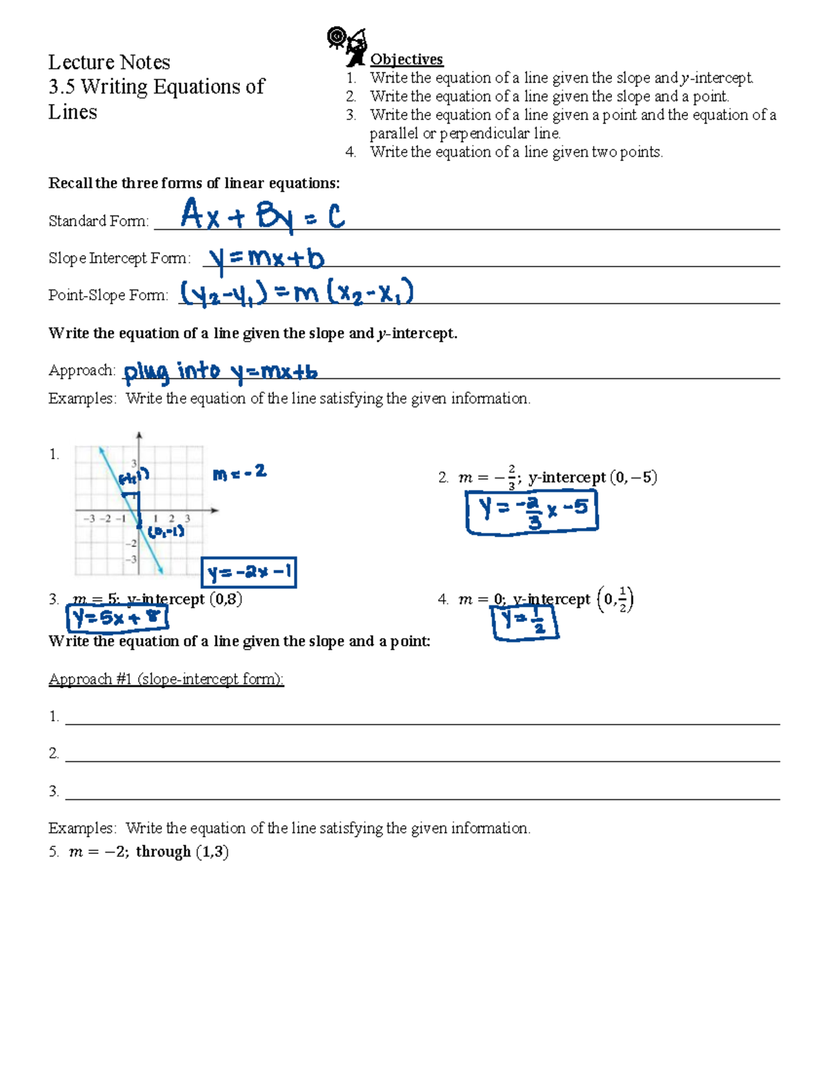 Writing Equations of Lines - Lecture Notes 3 Writing Equations of Lines ...