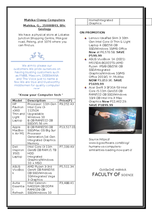 COMP211 Exam 2021 Marking key - Page 1 Botswana International University of Science and ...