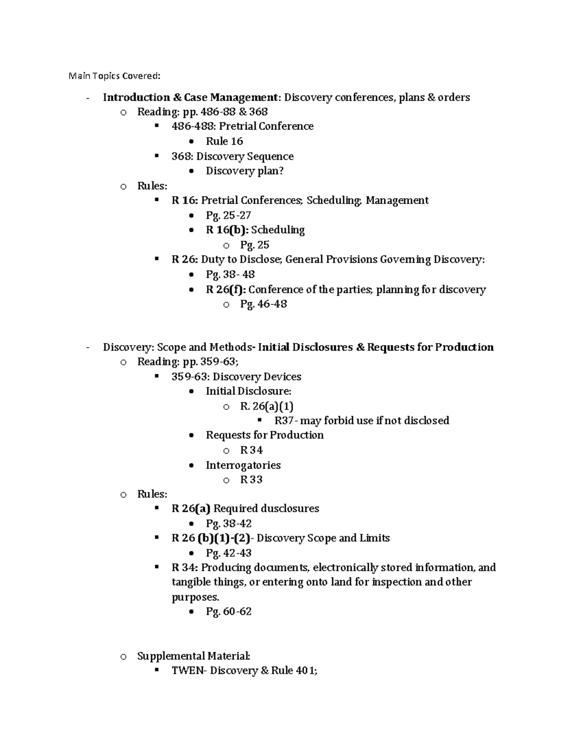 Civil Procedure II Outline- Master list - Main Topics Covered ...