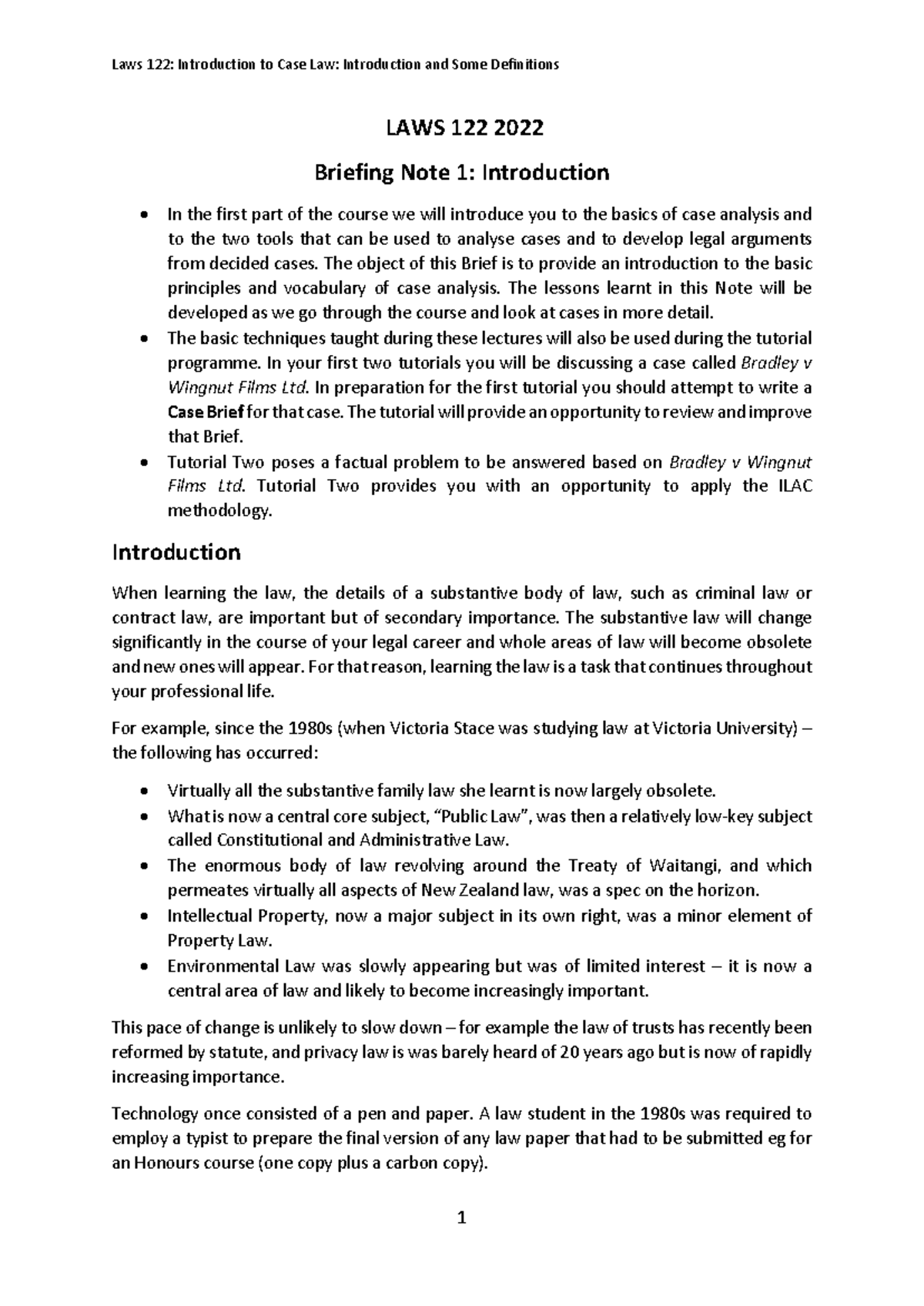 Briefing note 1 - LAWS 122 2022 Briefing Note 1 : Introduction In the ...