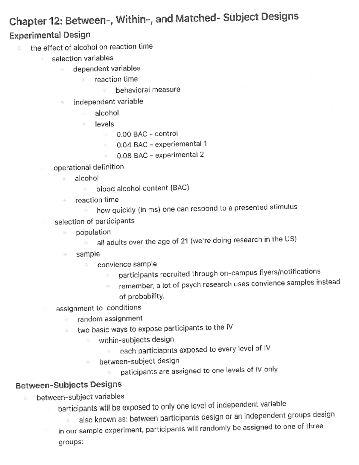 Psy-50, Chapter 12 - Between-, Within-, and Matched- Subject Designs ...