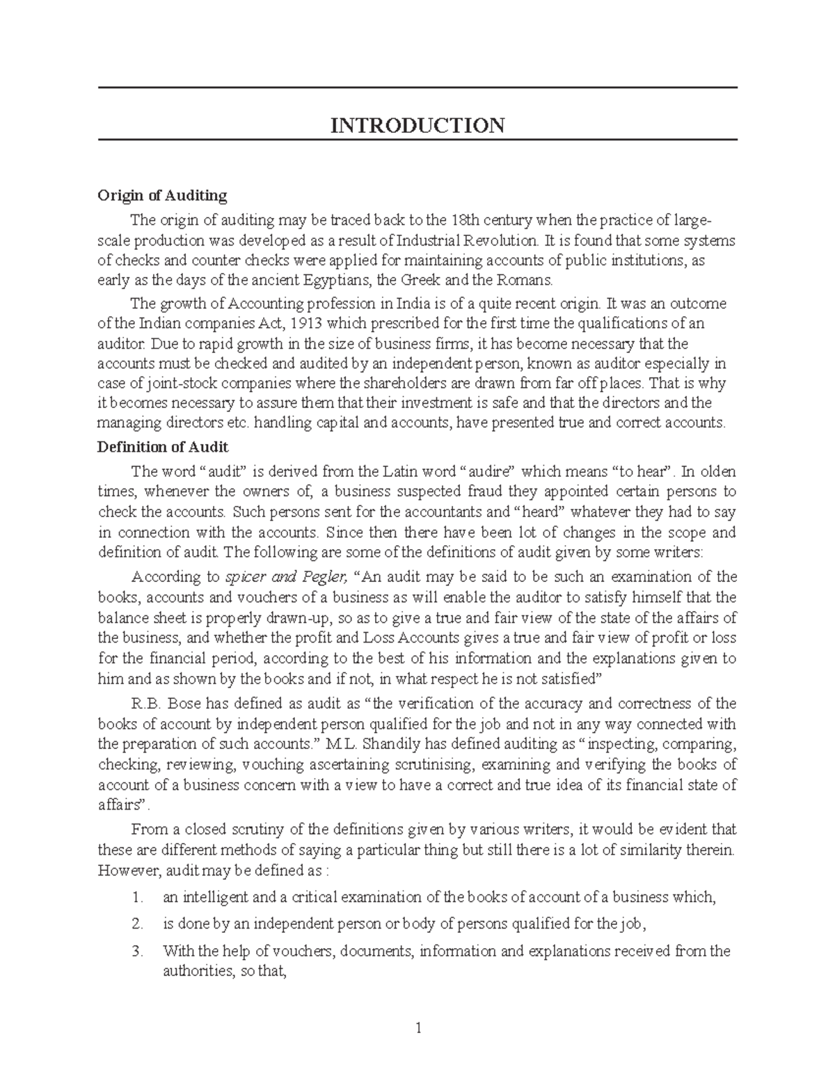 Auditing - INTRODUCTION Origin of Auditing The origin of auditing may ...