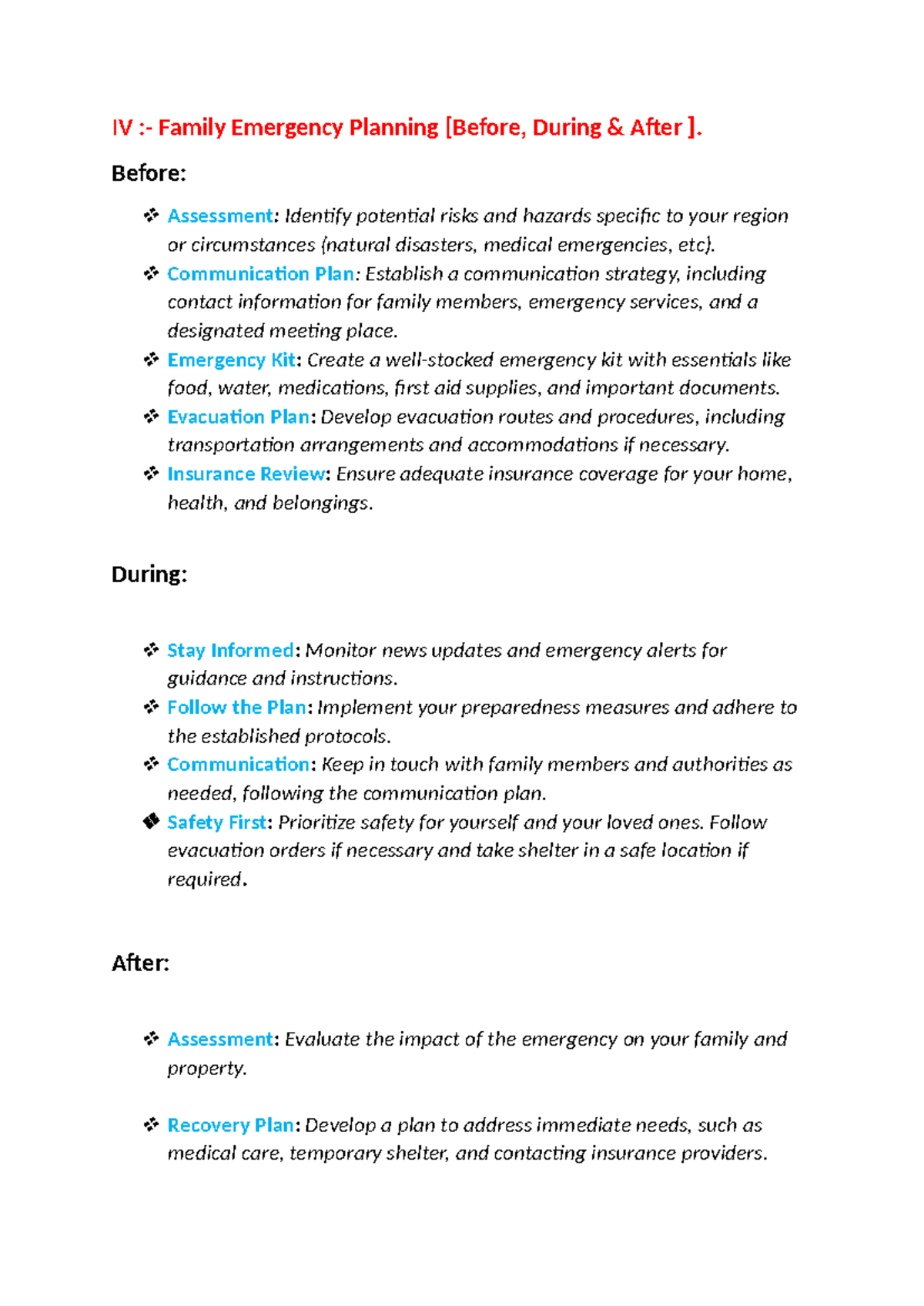 Disaster Preparedness - IV :- Family Emergency Planning [Before, During ...