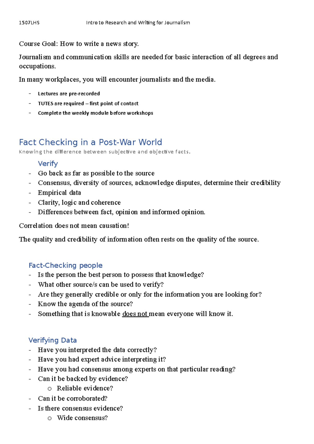 1507LHS - Week 1 - Fact checking in a post-war world - 1507LHS Intro to ...