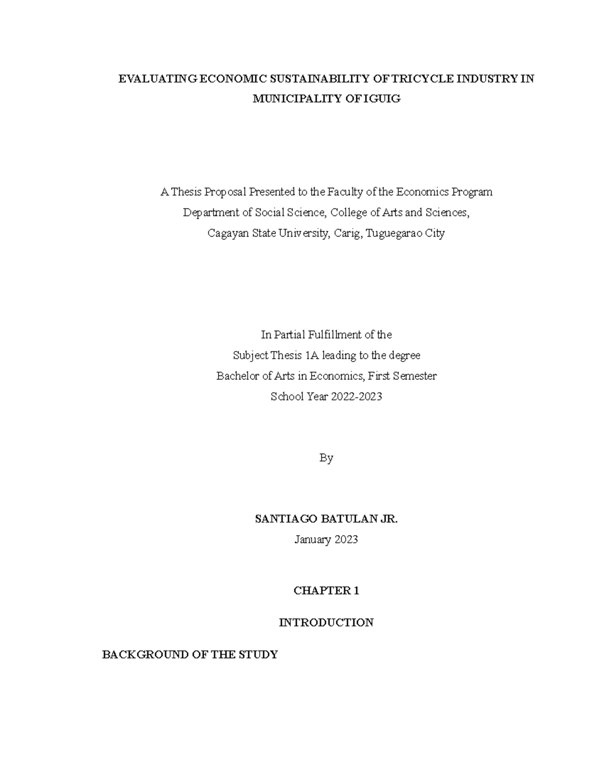 Evaluating Economic Sustainability OF Tricycle - EVALUATING ECONOMIC ...
