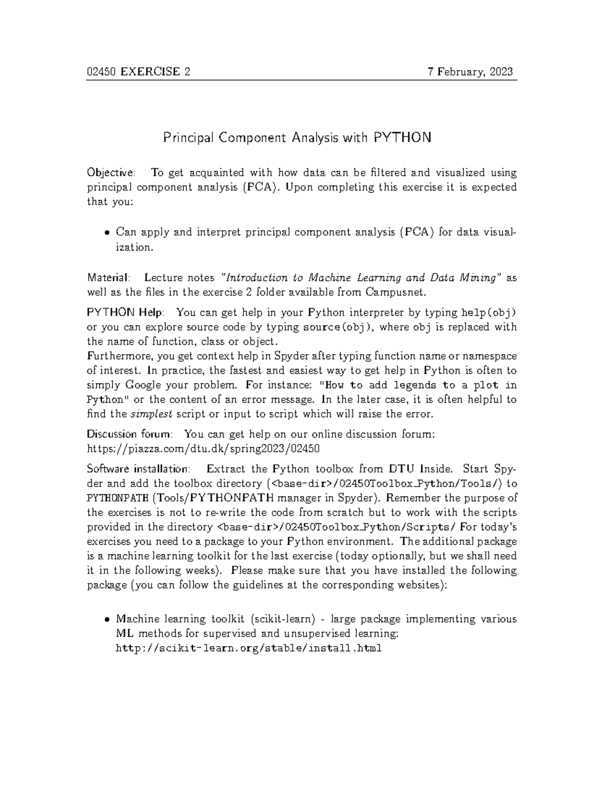 0 2450 ex2 Python - 02450 EXERCISE 2 7 February, 2023 Principal Component Analysis with PYTHON ...