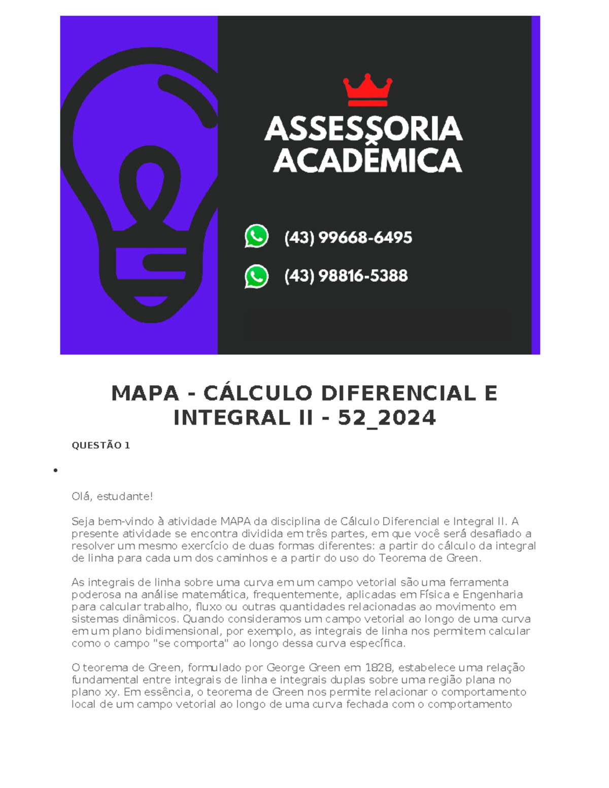 MAPA - Cálculo Diferencial E Integral II - 52 2024 - MAPA - CÁLCULO DIFERENCIAL E INTEGRAL II ...