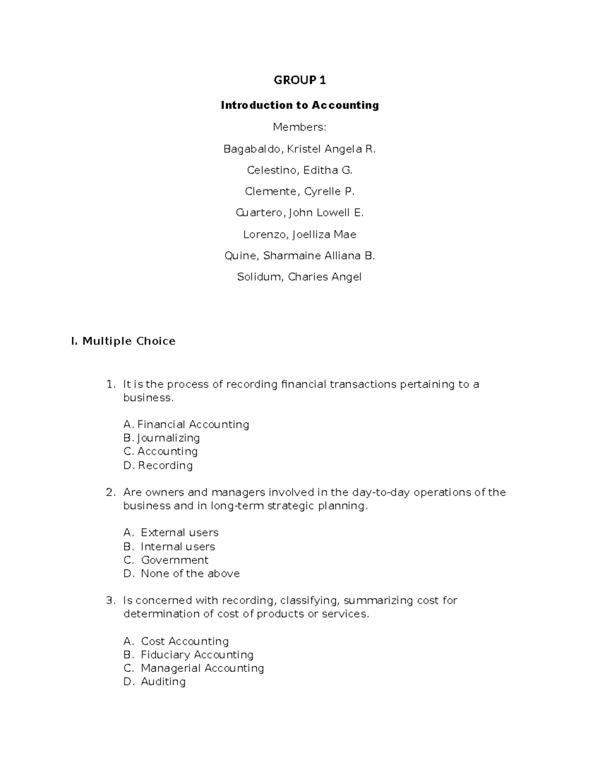 Group-1 - notes - GROUP 1 Introduction to Accounting Members: Bagabaldo ...