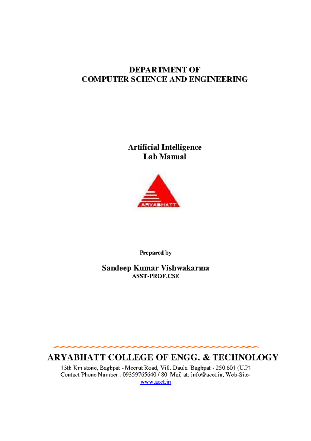 AI-Lab-Mannual - program - DEPARTMENT OF COMPUTER SCIENCE AND ENGINEERING Artificial ...