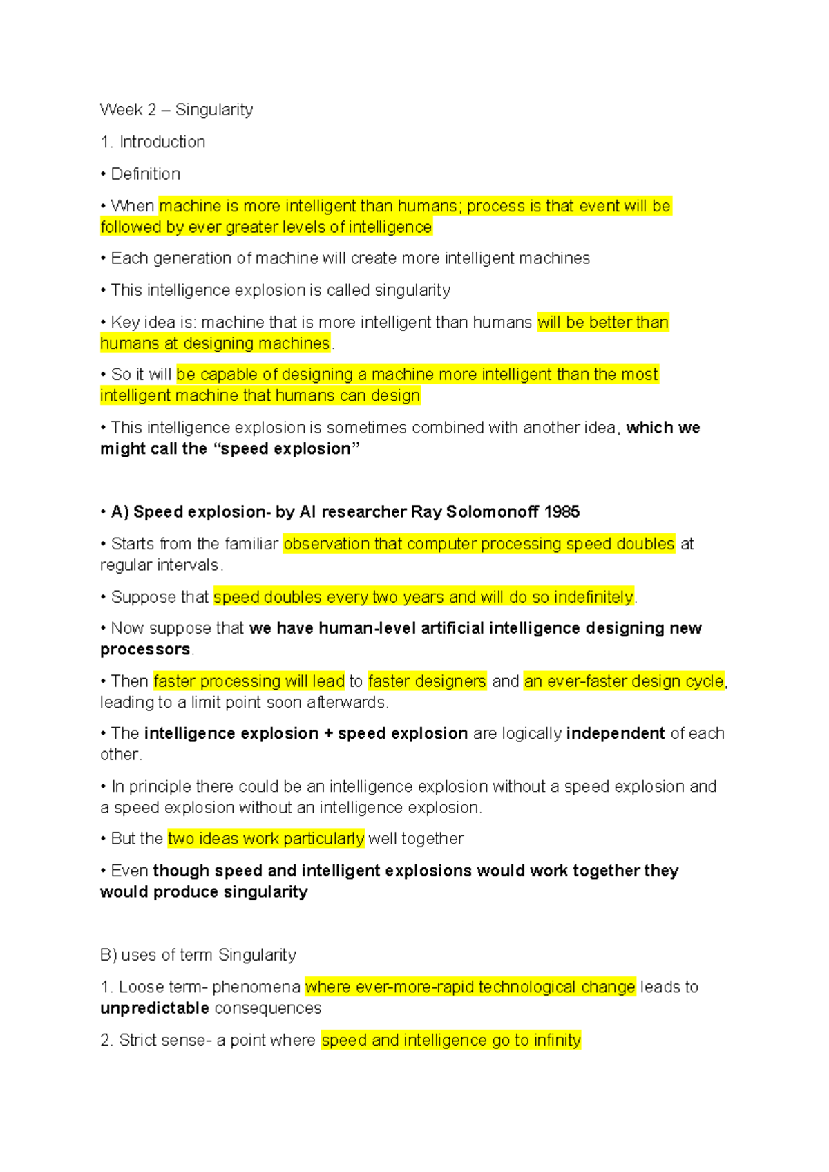 Week 2 - singularity - Week 2 – Singularity Introduction Definition When machine is more ...