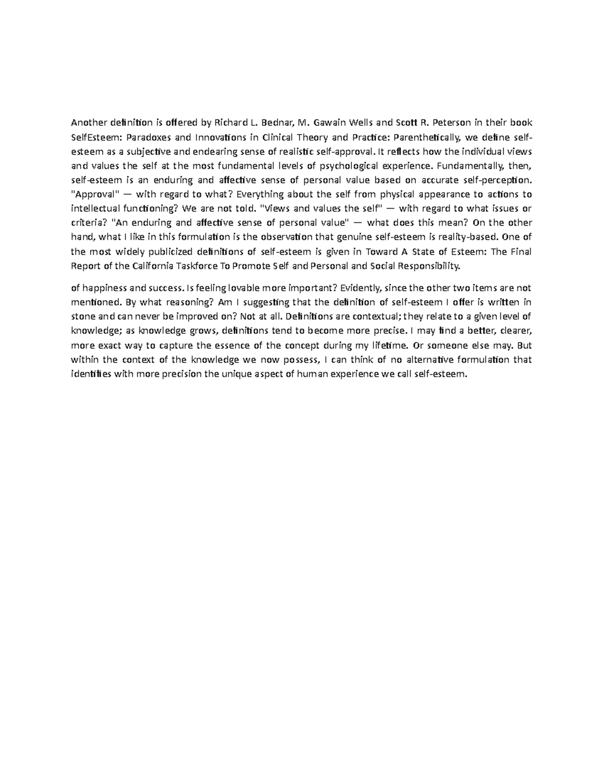 Another definition self-esteem - Another definition is offered by ...