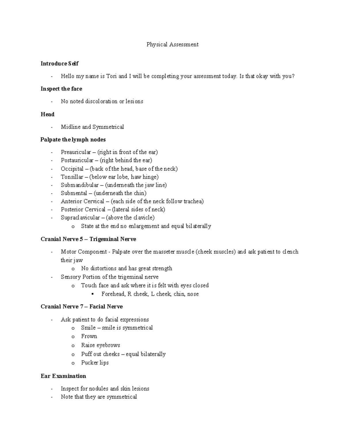 Head To Toe Physical Assessment - Physical Assessment Introduce Self ...