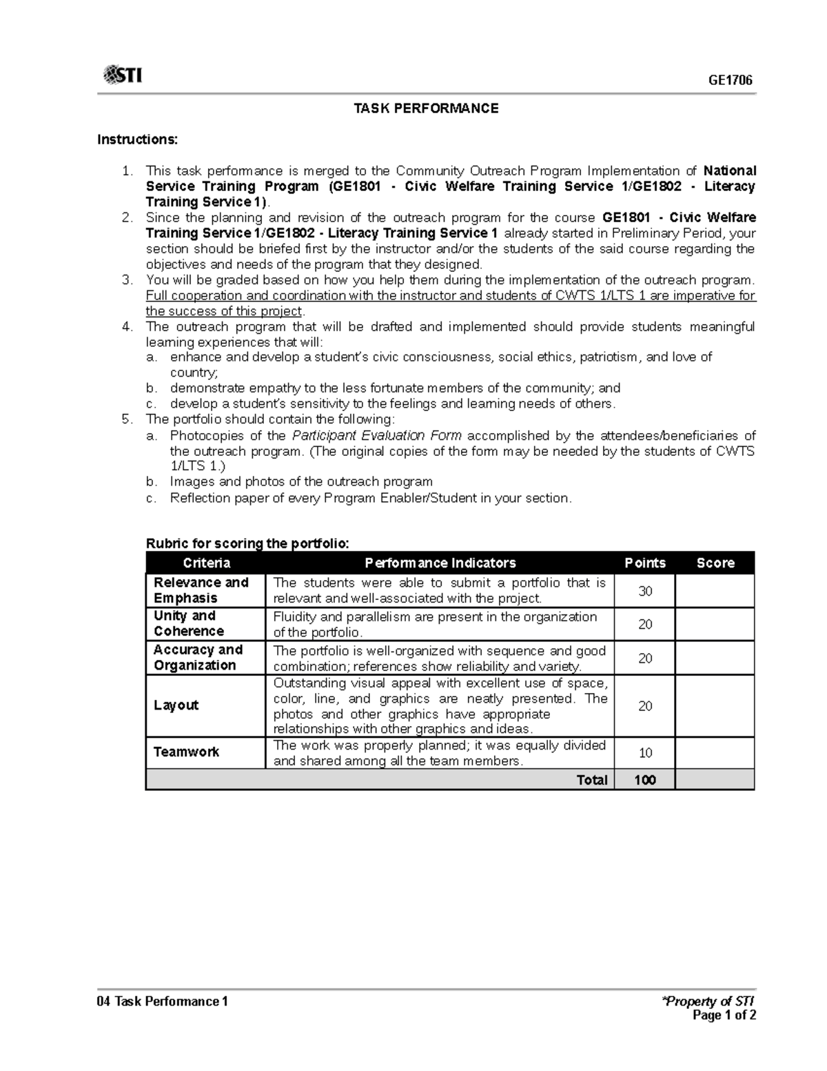 04 Task Performance 1 Ge 04 Task Performance 1 Property Of Sti Page