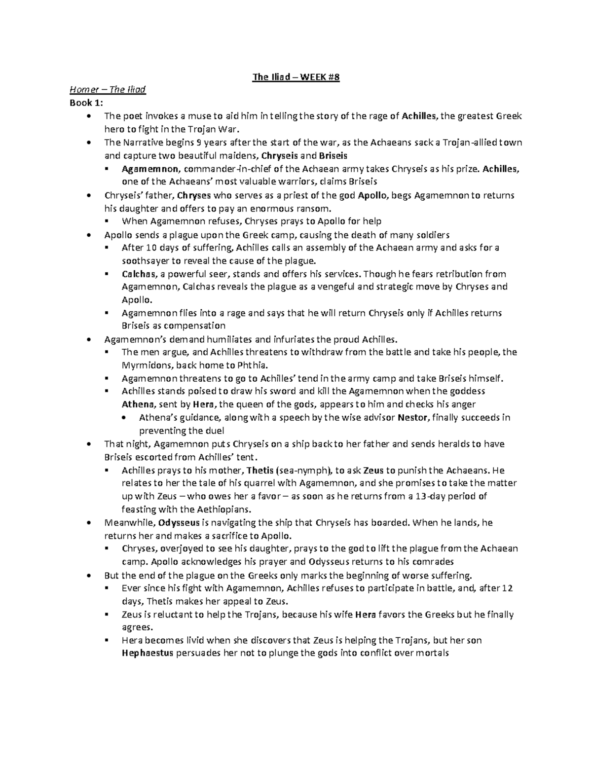 The Iliad Classics 2d03 exam - The Iliad WEEK Homer The Iliad Book 1 ...