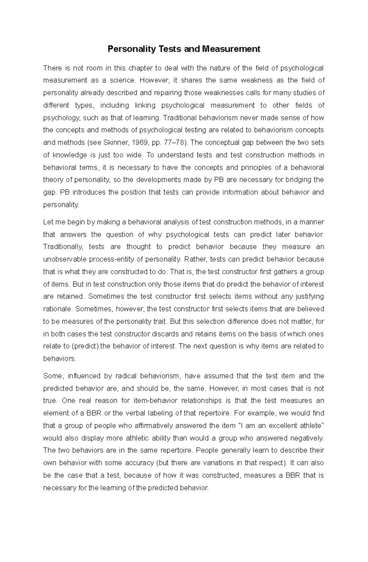 Personality Tests and Measurement - However, it shares the same ...