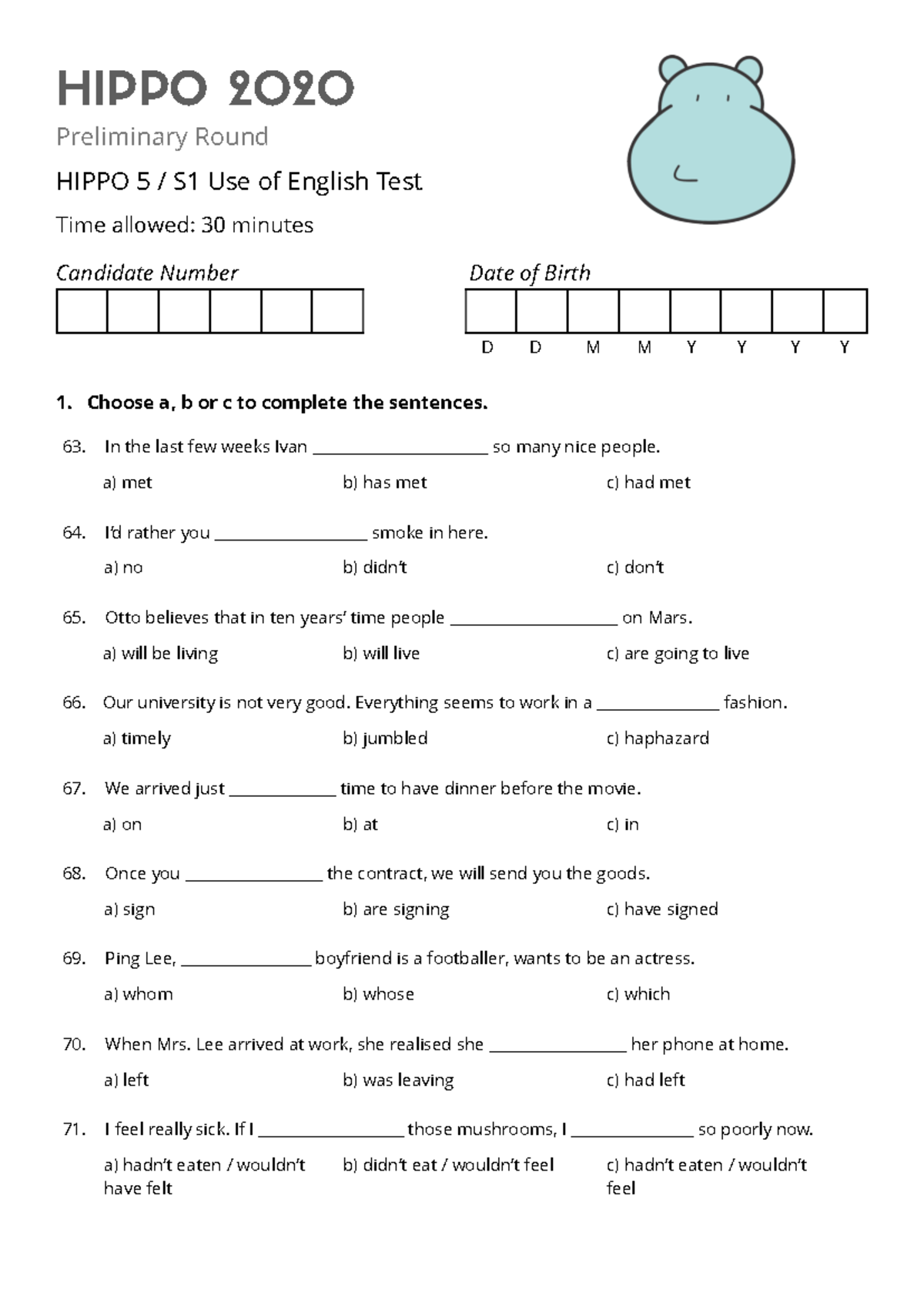 Hippo 5-S1 2020 Use V2 - HIPPO 2020 Preliminary Round HIPPO 5 / S1 Use ...