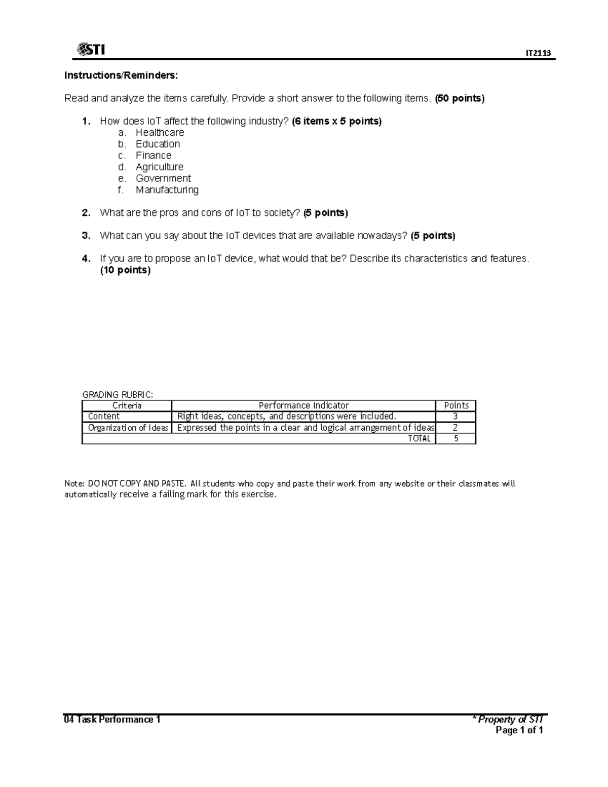 04 Task Performance 1(2) - IT Instructions/Reminders: Read and analyze ...