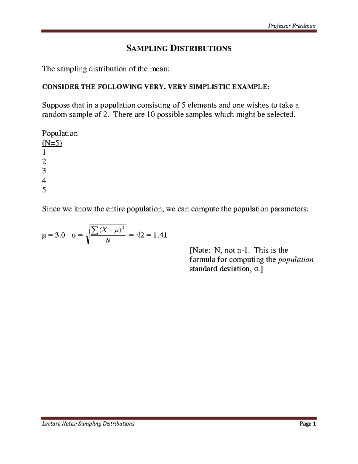 Sampling Dists - Lecture Notes: Sampling Distributions - Professor ...