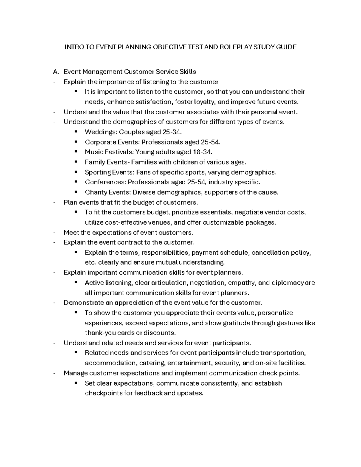 RSk85v- Intro TO Event Planning Objective TEST AND Roleplay Study GU ...