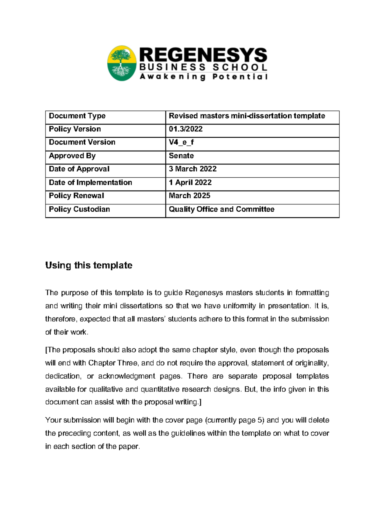 MBA MPM Updated Dissertation Template (1) - Document Type Revised ...