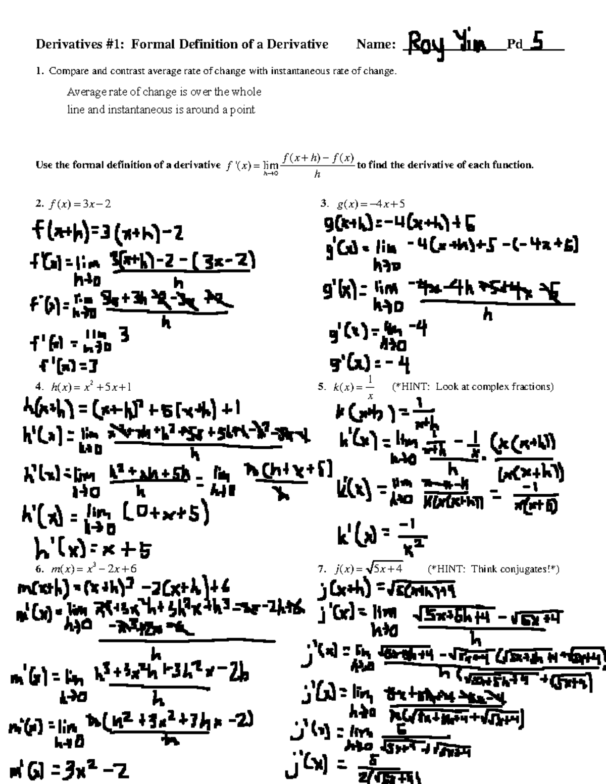 Derivatives (P1) #1 Canvas Assn - Derivatives #1: Formal Definition of ...