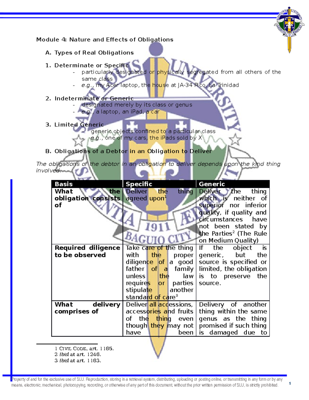 Oblicon-module-4 - Lecture notes 1 - Property of and for the exclusive ...