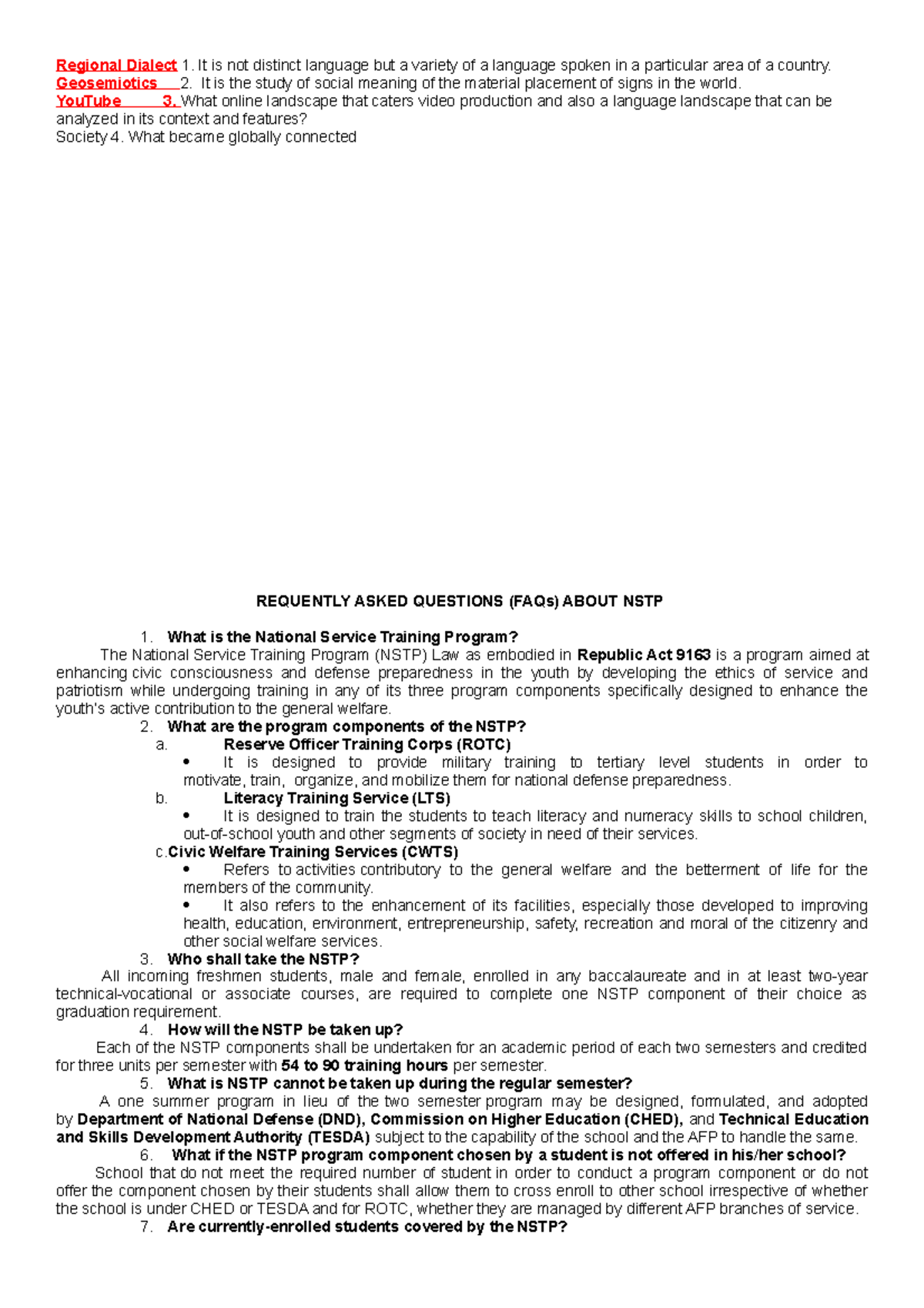 NSTP - Lecture notes 1 - Nursing - Studocu