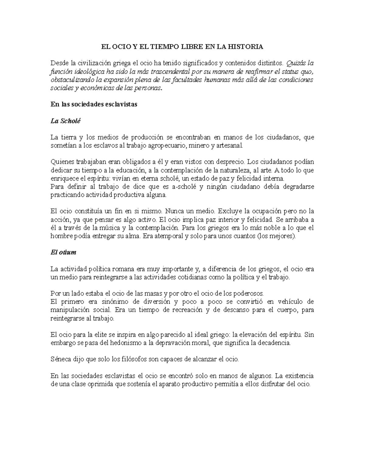 EL OCIO Y EL Tiempo Libre EN LA Historia - EL OCIO Y EL TIEMPO LIBRE EN ...