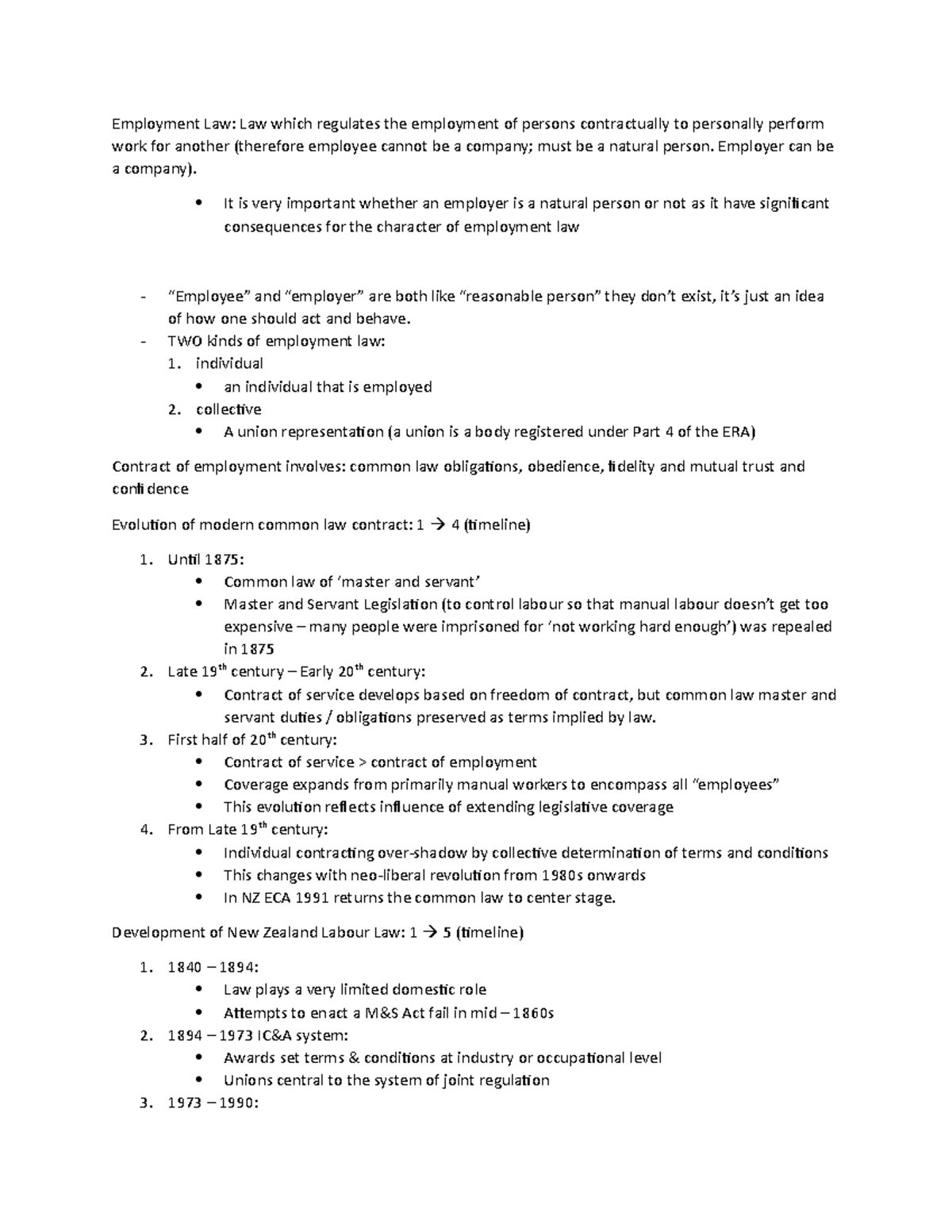 Employment law notes - Summary of all lectures and readings for the ...