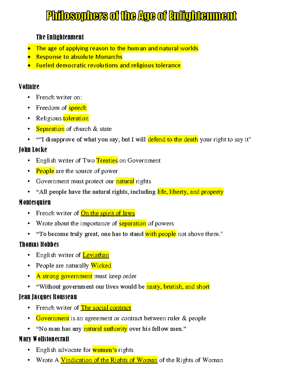 Enlightenment Notes - The Enlightenment The age of applying reason to ...