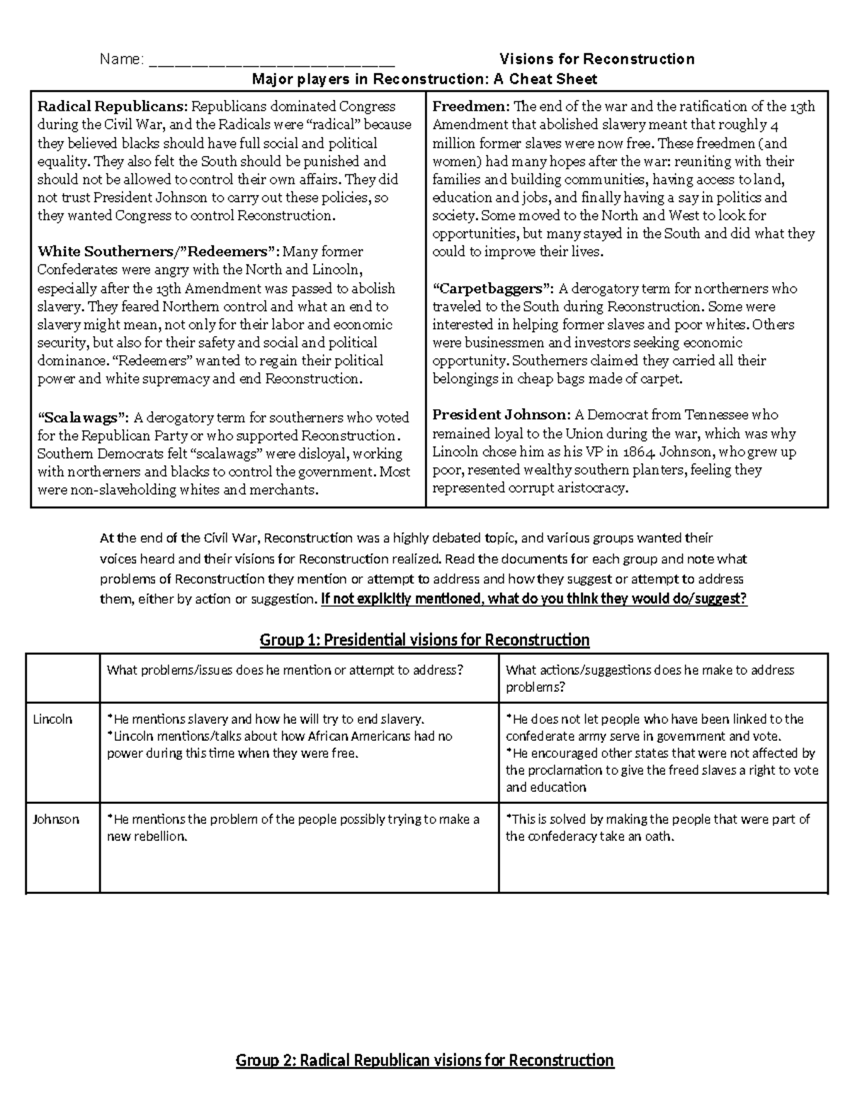 Visions for Reconstruction-Handout - Name ...