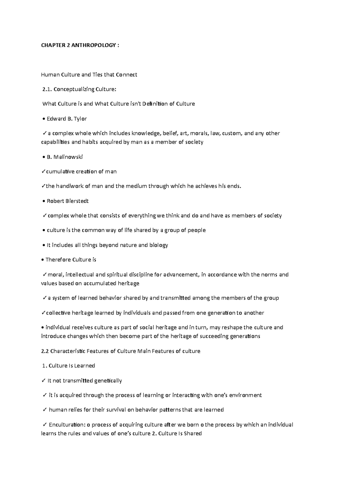 Chapter 2 Anthropology - CHAPTER 2 ANTHROPOLOGY : Human Culture and ...