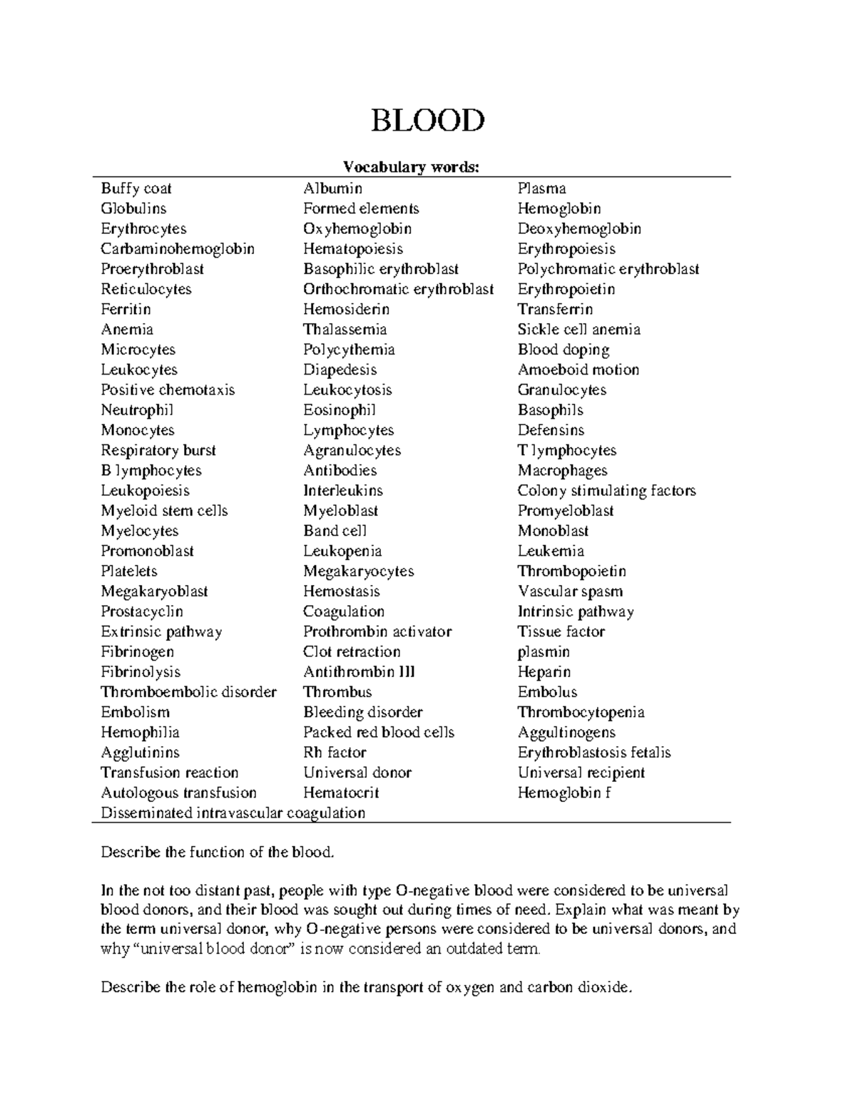 Blood-Review - blood - BLOOD Vocabulary words: Buffy coat Albumin ...