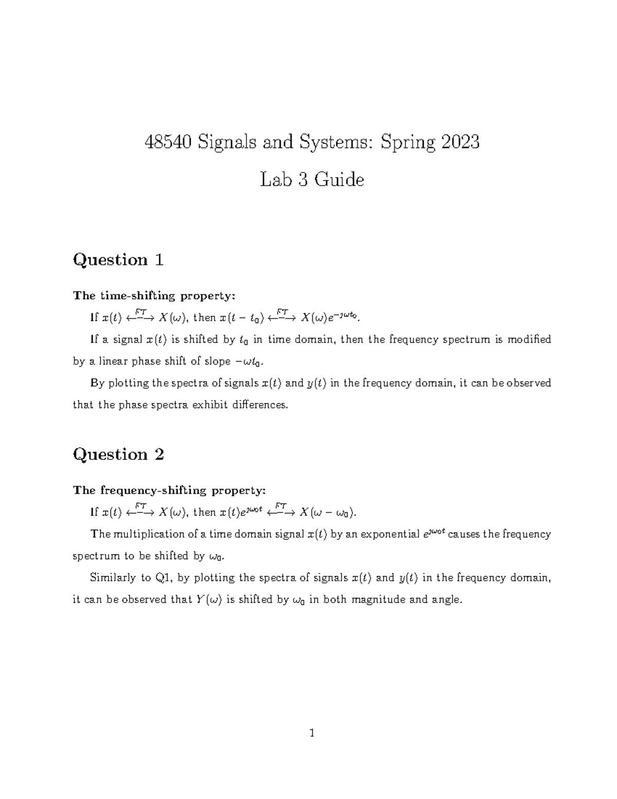 Lab3 guide spr23 - 48540 Signals and Systems: Spring 2023 Lab 3 Guide Question 1 The time ...