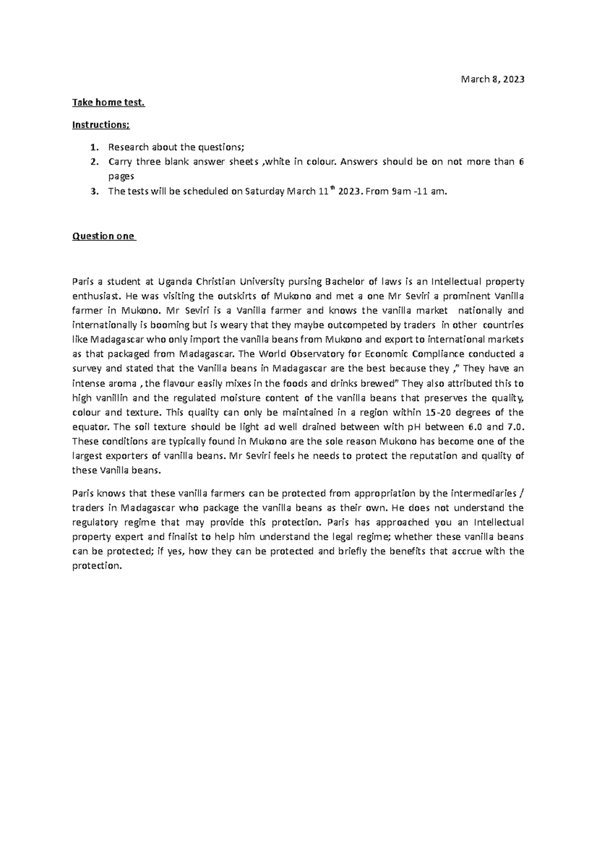 Intellectual property coursework - March 8, 2023 Take home test ...