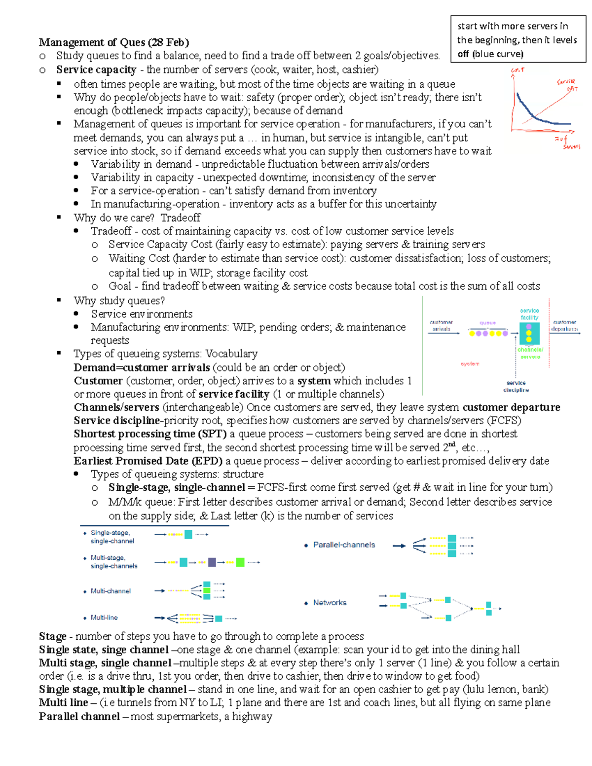 Lecture notes for final - Management of Ques (28 Feb) o Study queues to ...