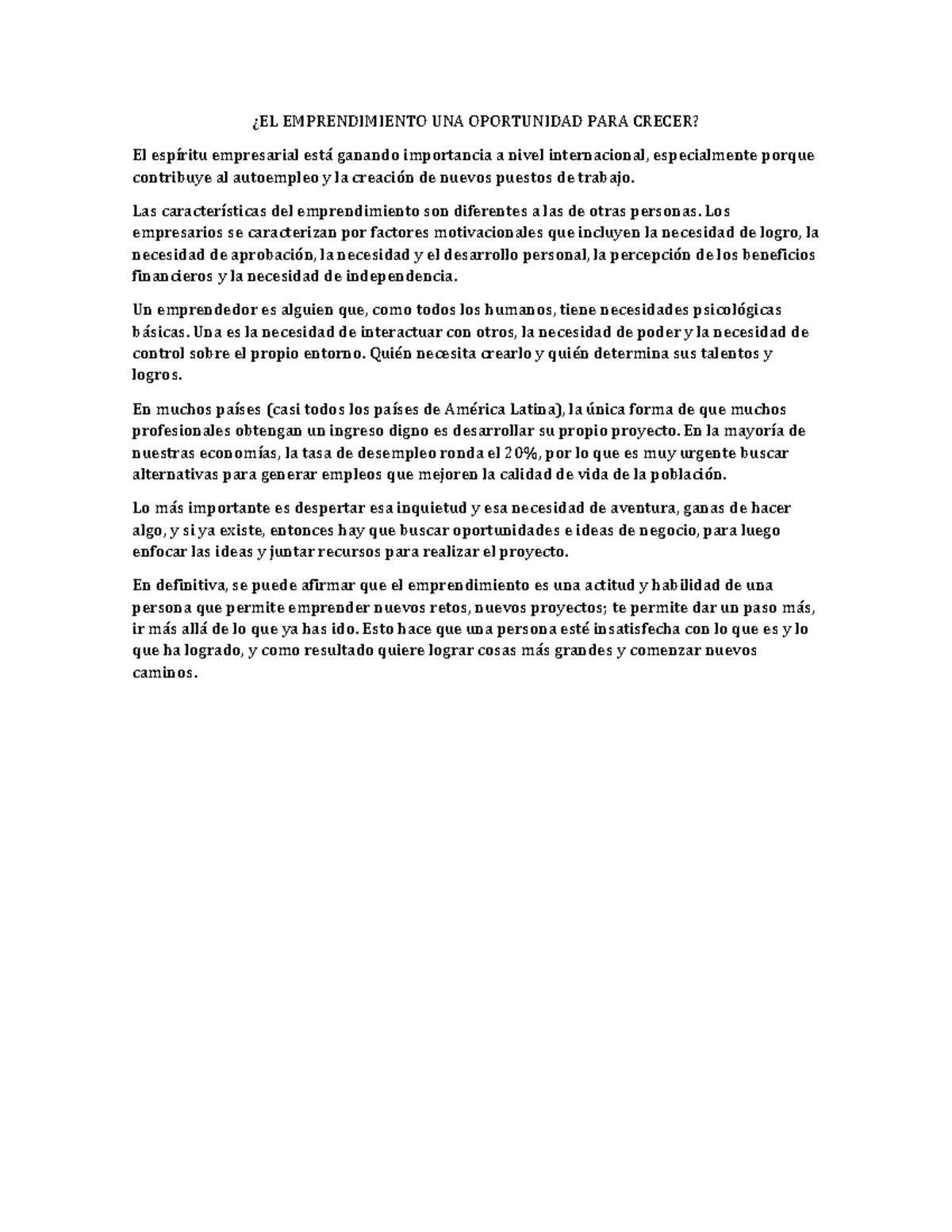 EL Emprendimiento UNA Oportunidad PARA Crecer - ¿EL EMPRENDIMIENTO UNA ...