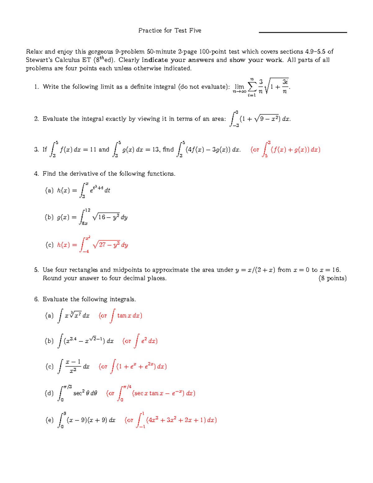 MATH 30 Practice 8 - Math 251 Practice for Test Five Relax and enjoy ...