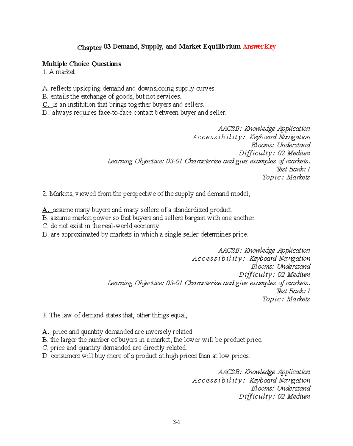TBChap 003 - Test bank of chap 3 - Chapter 03 Demand, Supply, and ...