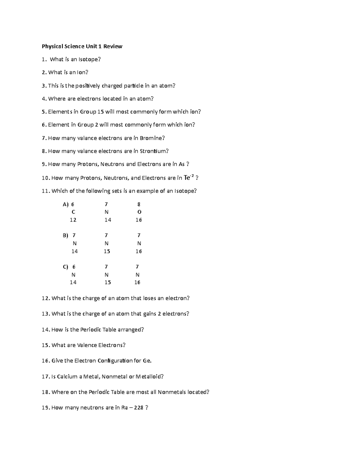 PS Unit 1 Review - lol - Physical Science Unit 1 Review What is an ...