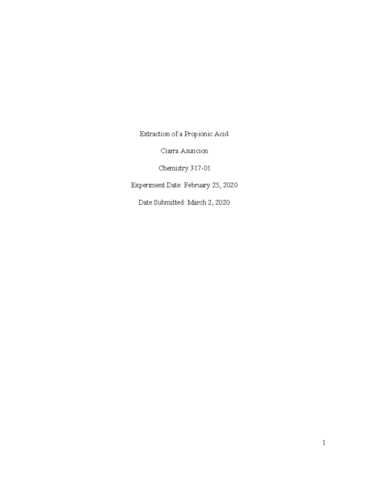 Ochem lab - extraction of a propionic acid - CHE 301 - Cal State ...